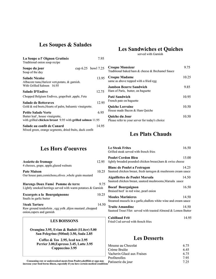 Albuquerque Affordable French Food French Restaurant Menu French Cuisine Menu